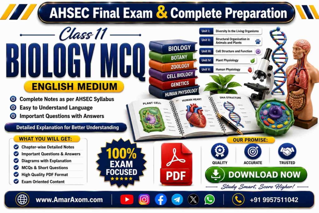 AHSEC Class 11 Biology MCQ Solutions English Medium 2027